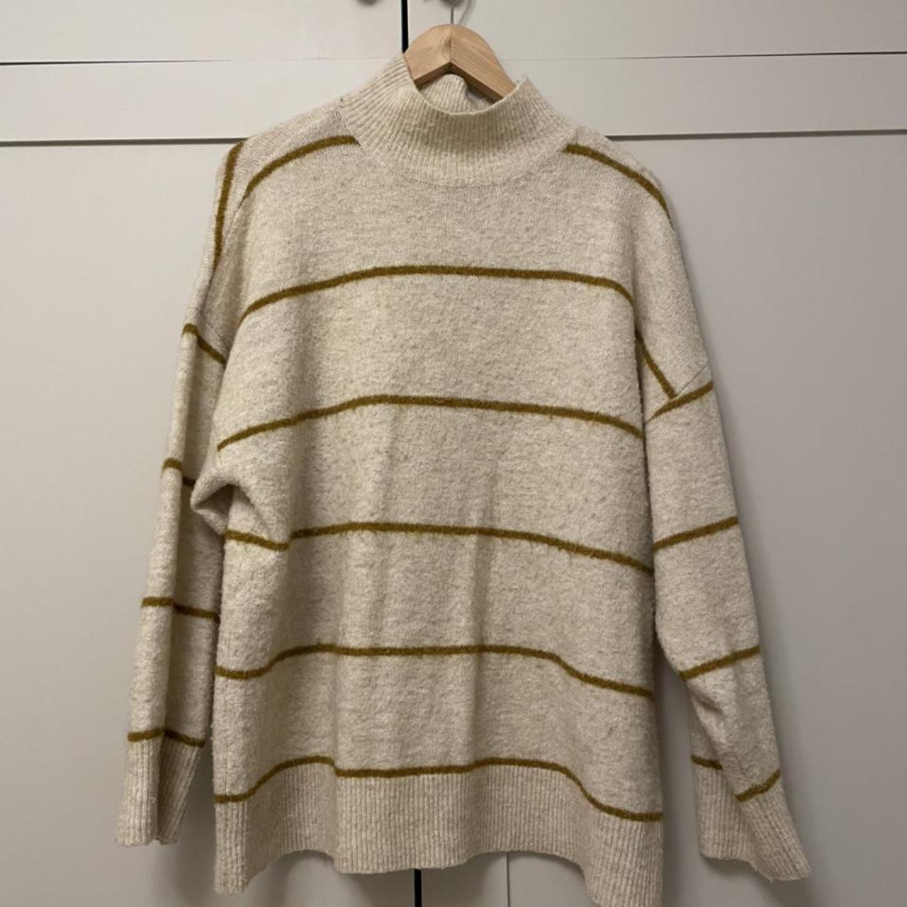 OBJECT knitted jumper with high neck in beige stripe... - Depop