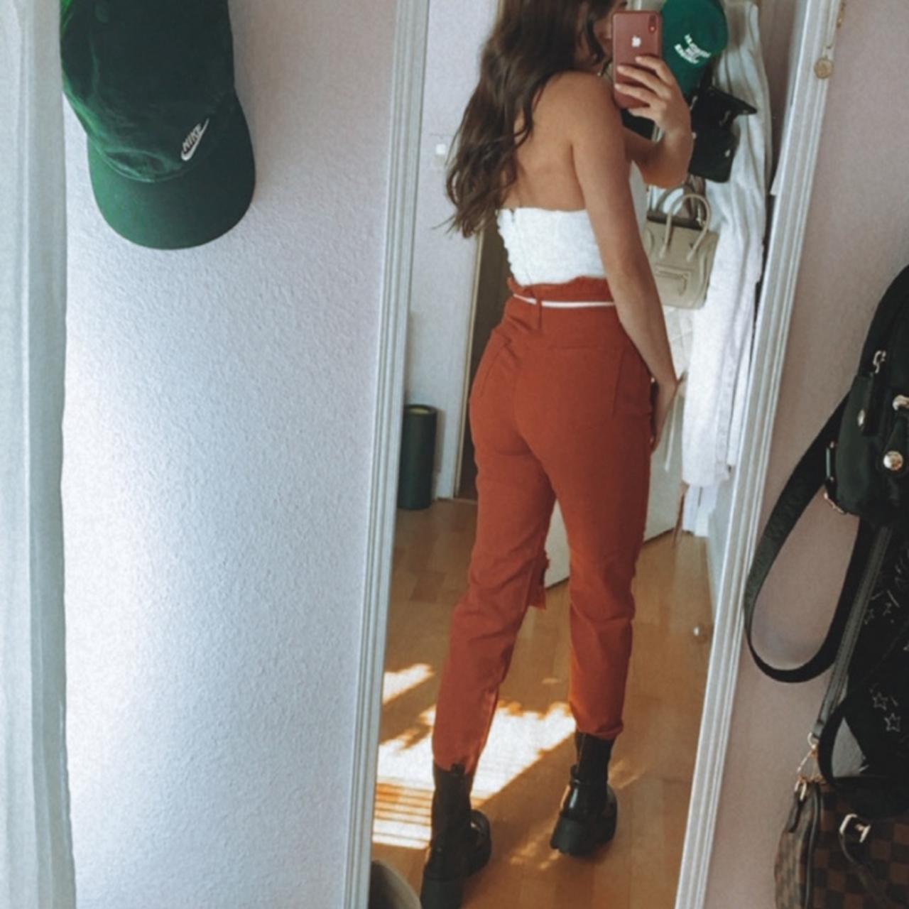 NWT burnt orange raw hem girlfriend jeans Super... - Depop