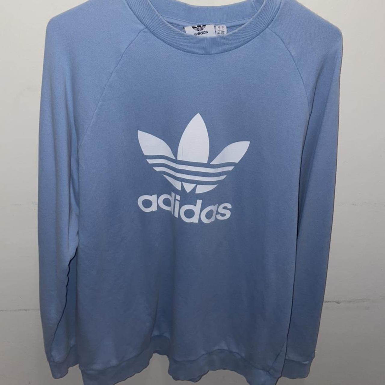 Adidas light blue crew neck sweatshirt. Fits... - Depop