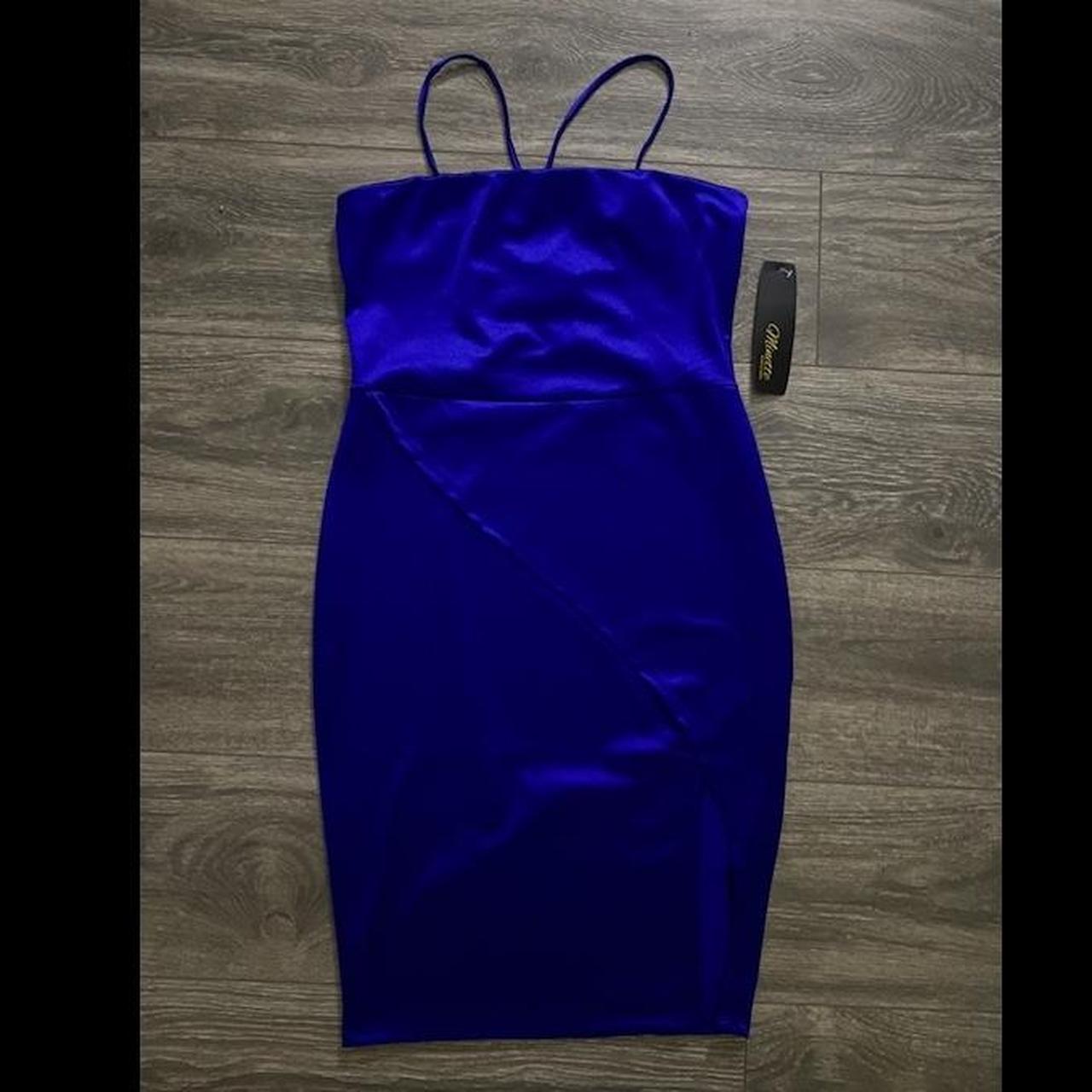 Royal Blue Bodycon Satin Dress With Thigh Slit This... - Depop