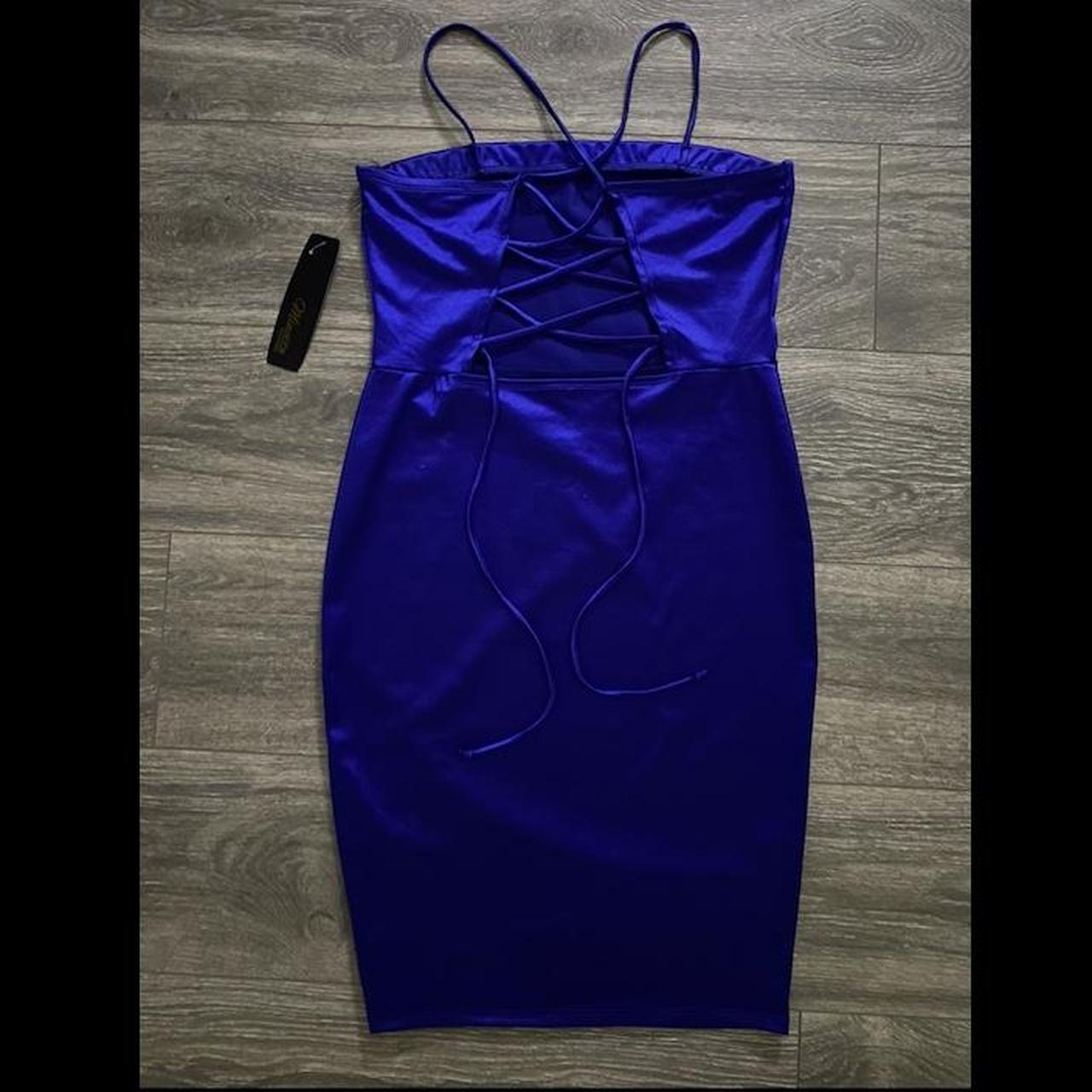 Royal Blue Bodycon Satin Dress With Thigh Slit This... - Depop