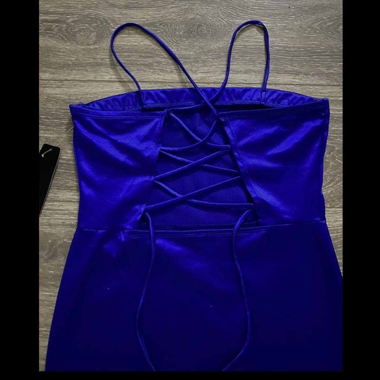 Royal Blue Bodycon Satin Dress With Thigh Slit This... - Depop