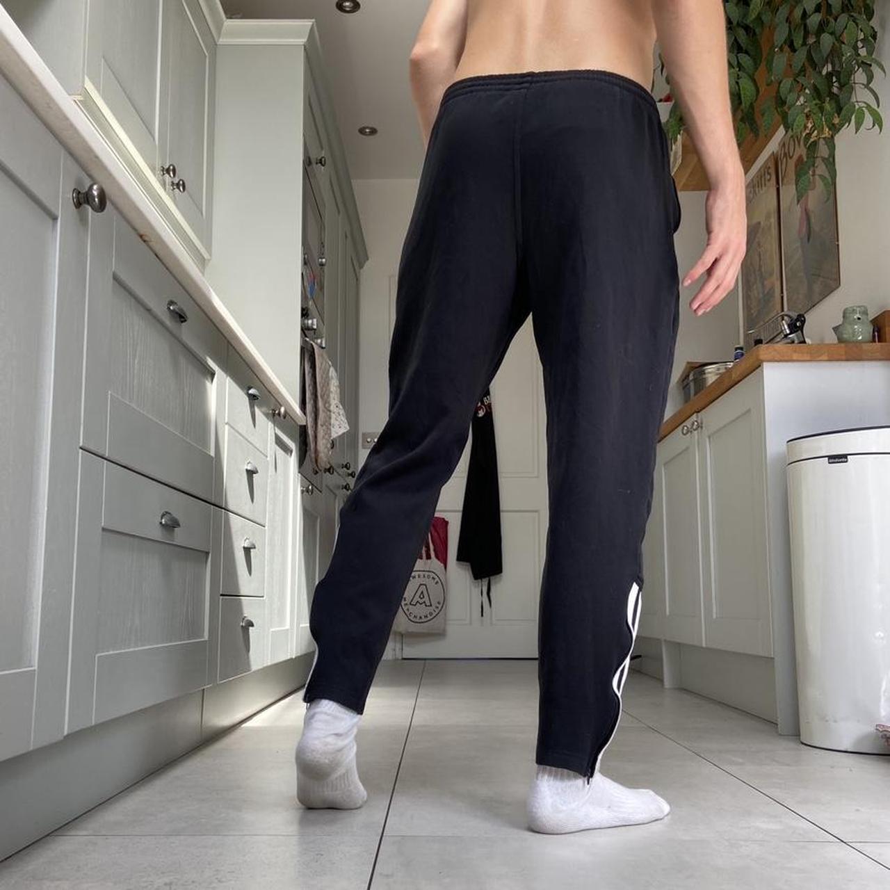 White and Black Adidas Joggers with adjustable... - Depop