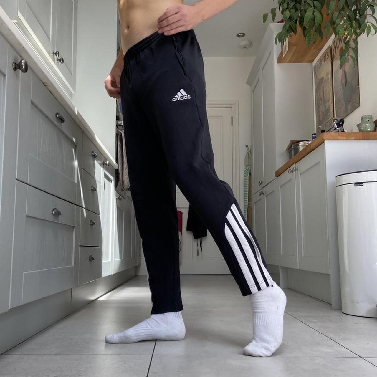 White and Black Adidas Joggers with adjustable... - Depop