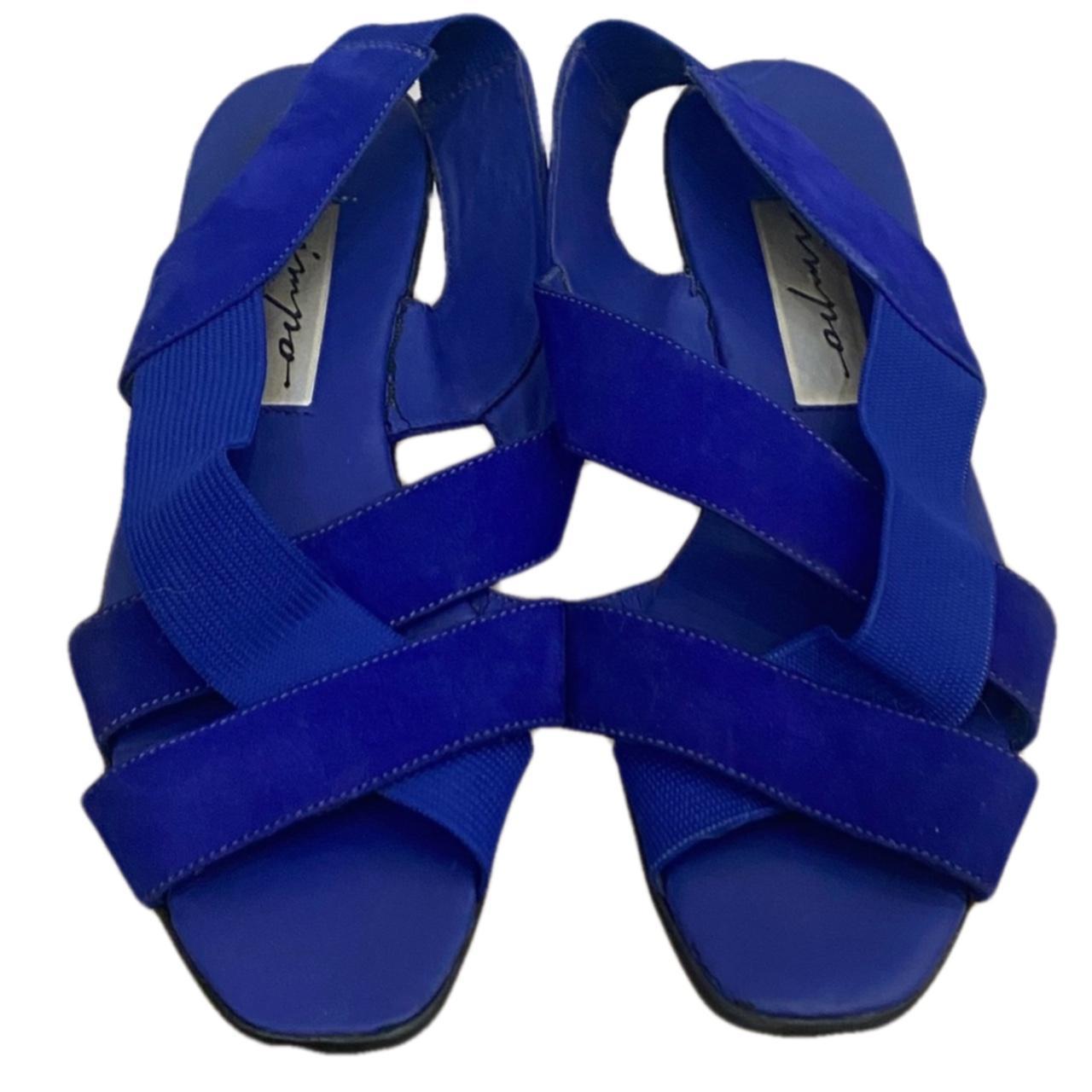 VINTAGE Cobalt Blue Strappy Flat Sandal Stretchy... - Depop