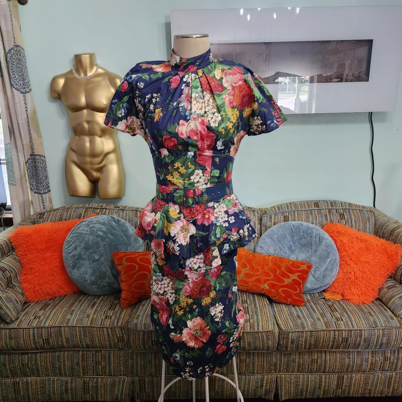 Vintage 1980s Kwai Lan Louis Navy Floral Print Asian... - Depop