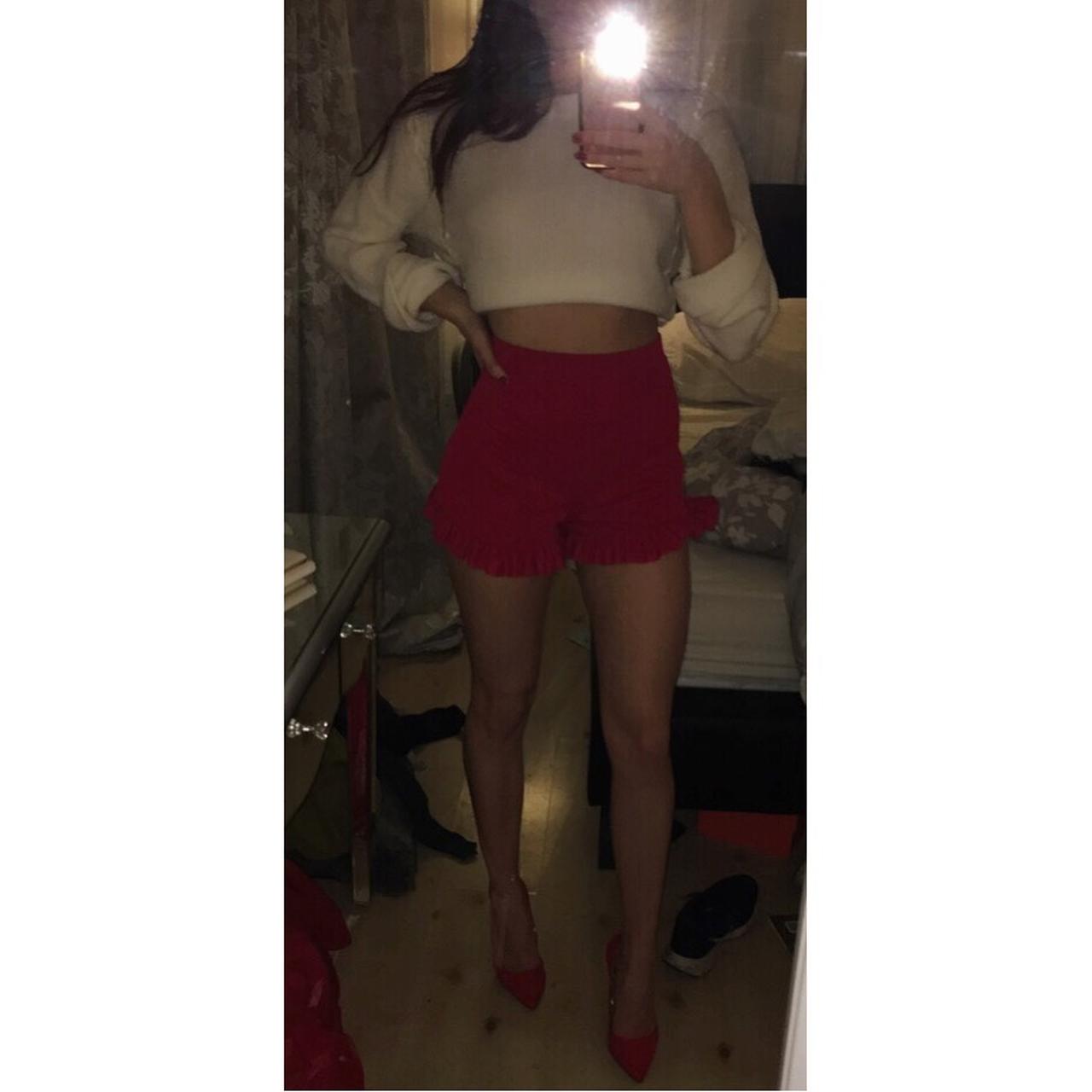 Super cute high waisted red frill hem shorts 💃🏼... - Depop