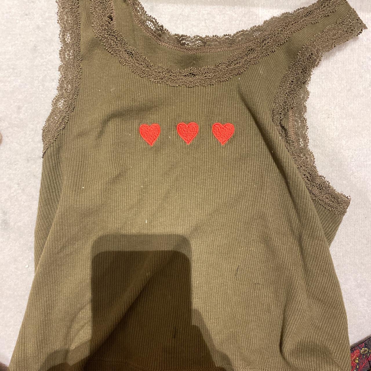 the cutest brown tank top with red hearts!! coquette... - Depop