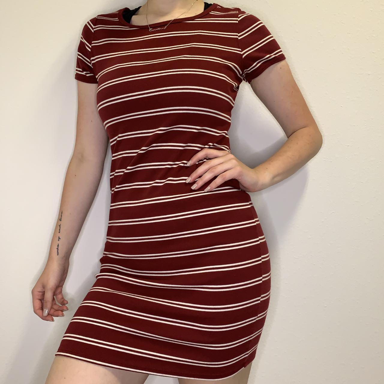 Burgundy Striped T Shirt Bodycon Dress • Depop