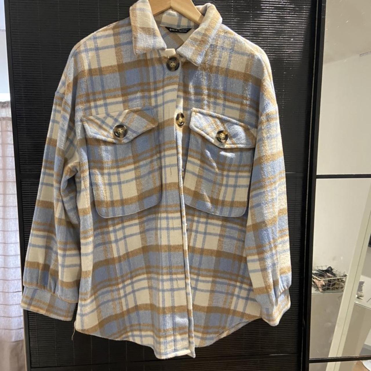 Blue and brown checkered shacket #shacket... - Depop