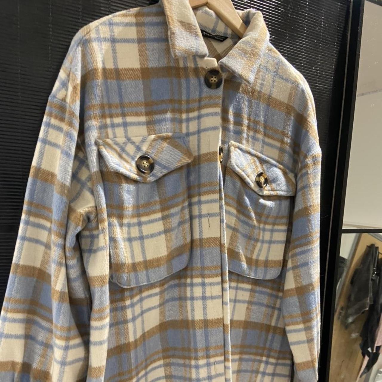 Blue and brown checkered shacket #shacket... - Depop