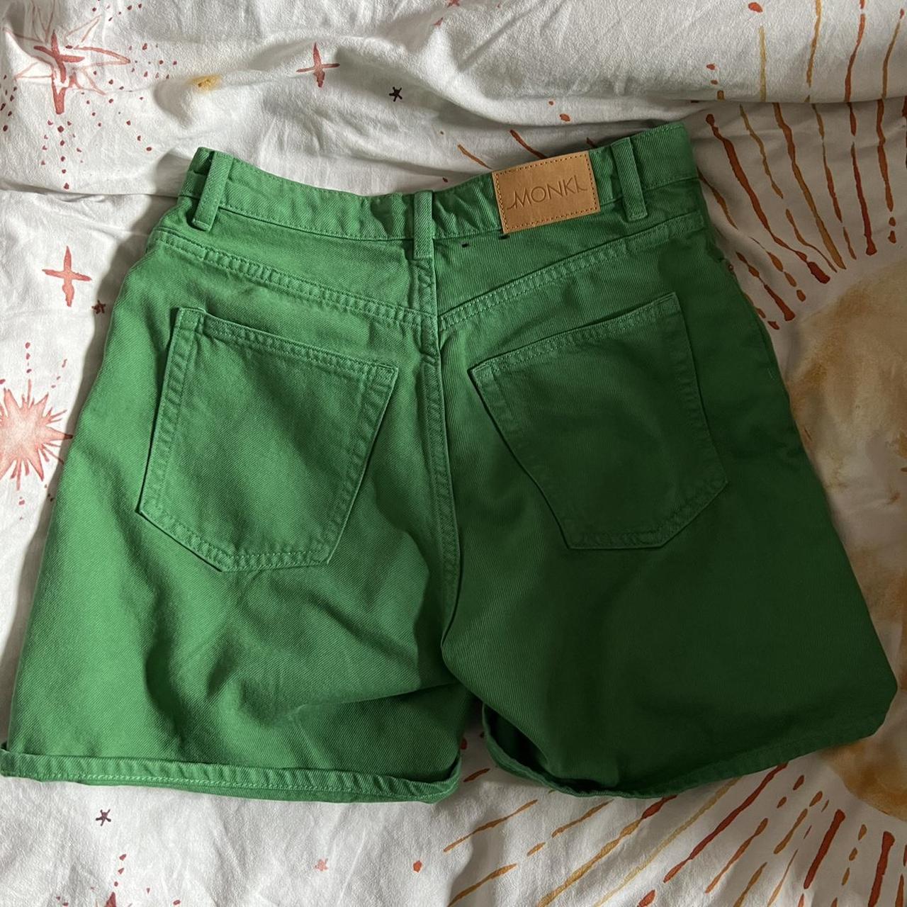 Monki bright green denim shorts High rise,... - Depop