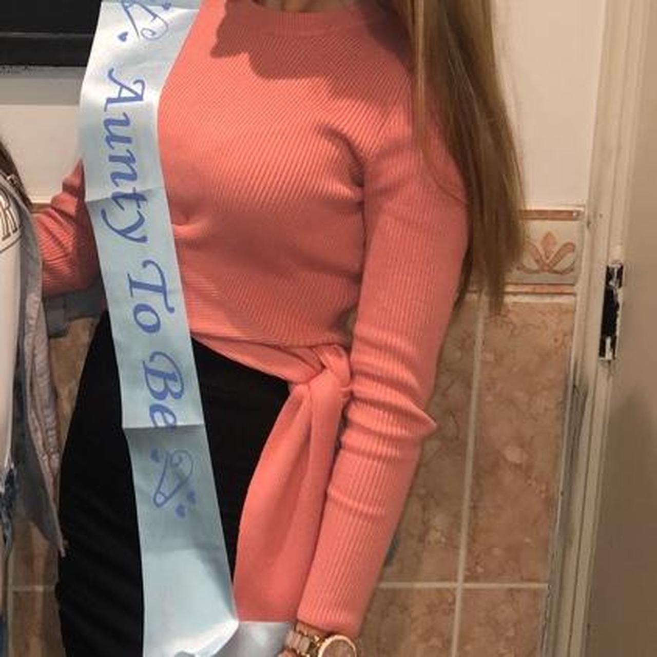 Salmon pink ribbed tie waist top Petite size fit... - Depop