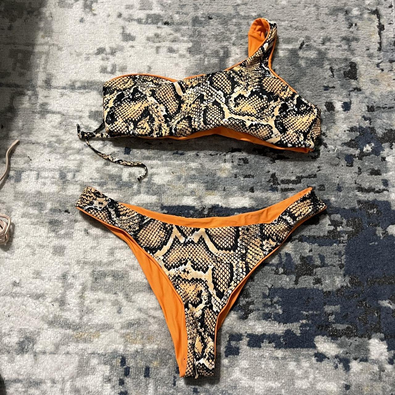 Reversible ORANGE and snakeskin SWIMSUIT Bikini!!!... - Depop