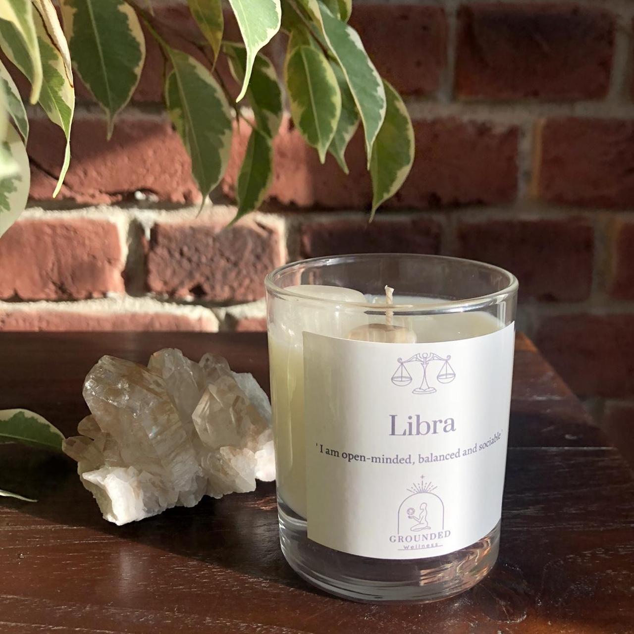 Libra star sign crystal candle Soy wax aromatherapy... - Depop