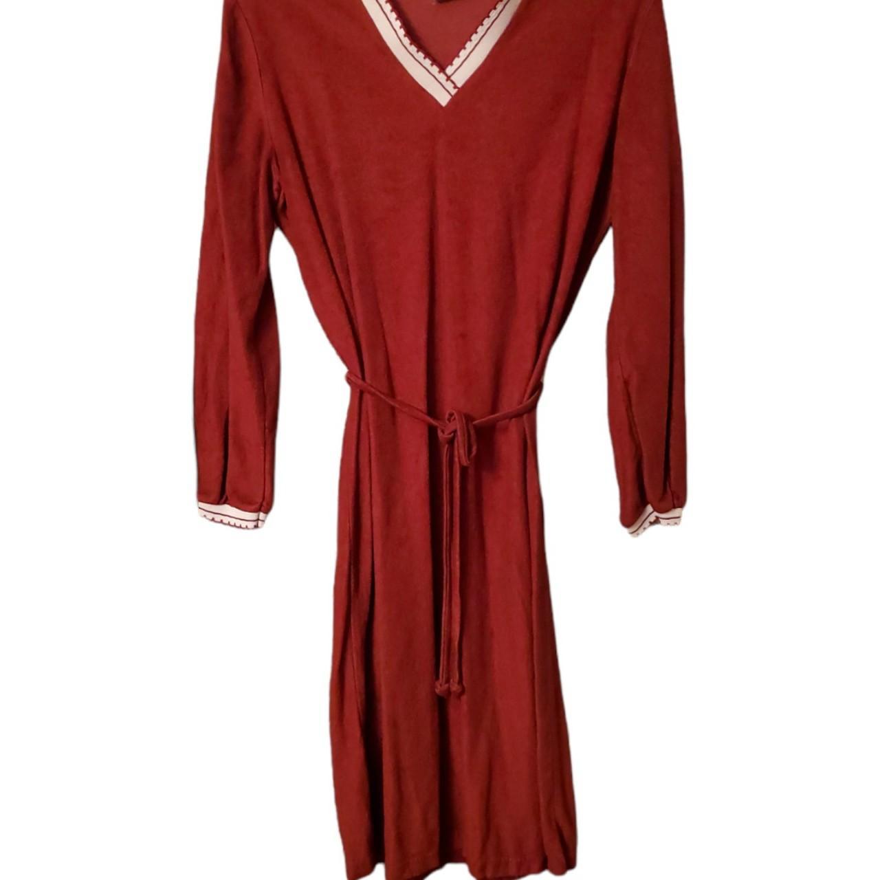 Vintage 70s 80s Terry Cloth Velour Dress V-neck Long... - Depop