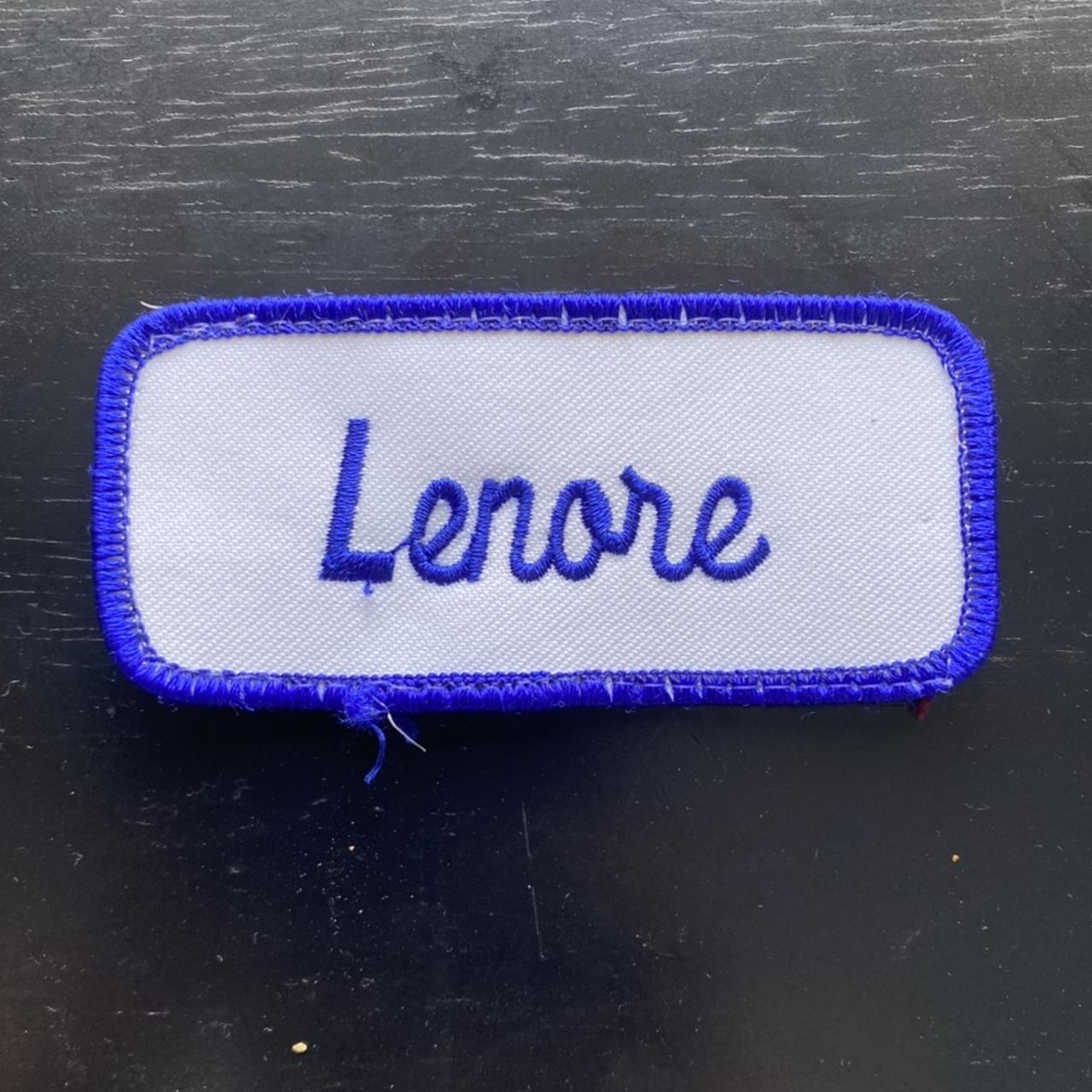 Blue and white #lenore vintage name tag patch. Clean... - Depop