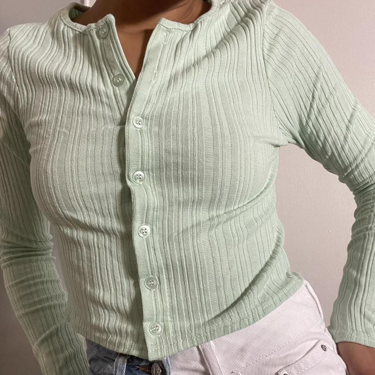 ASOS pastel green button up cardigan top size US... - Depop