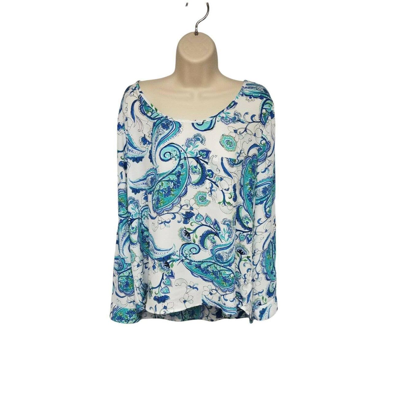 Valerie Stevens Multicolor Blouse Roll Tab Sleeves... - Depop