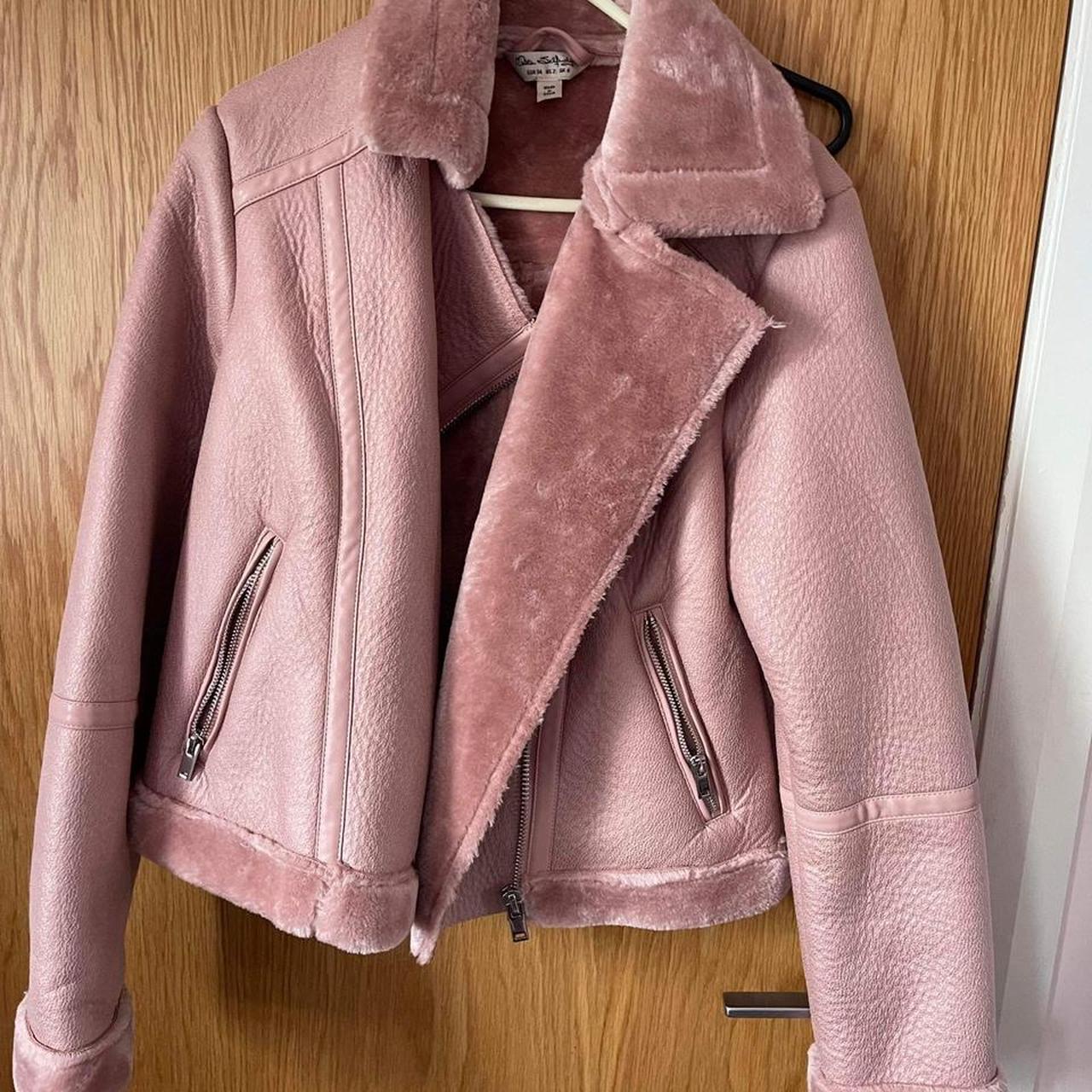 Pink Stradivarius faux fur aviator jacket!💓 brand... - Depop