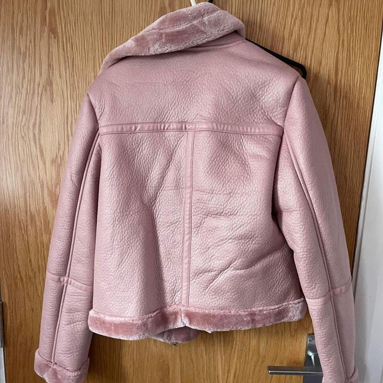 Pink Stradivarius faux fur aviator jacket!💓 brand... - Depop