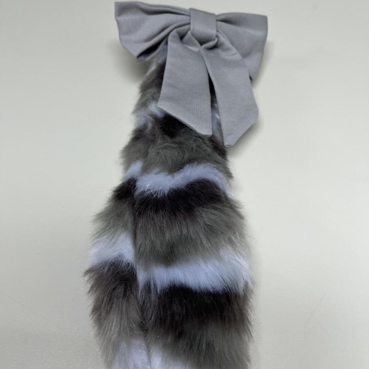 Clip on raccoon furry tail With bow Grey Fluffy... - Depop