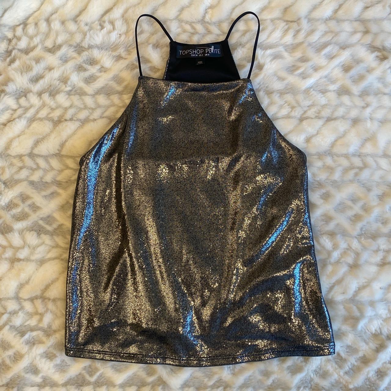 90s/y2k style funky shiny metallic grey top.... - Depop