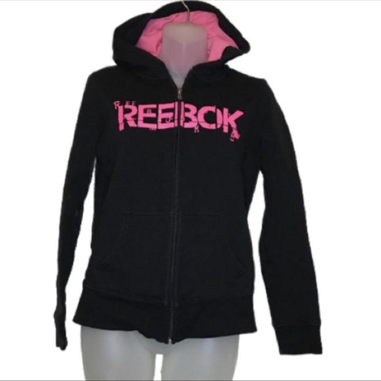 Small black pink reebok light weight jacket zip... - Depop