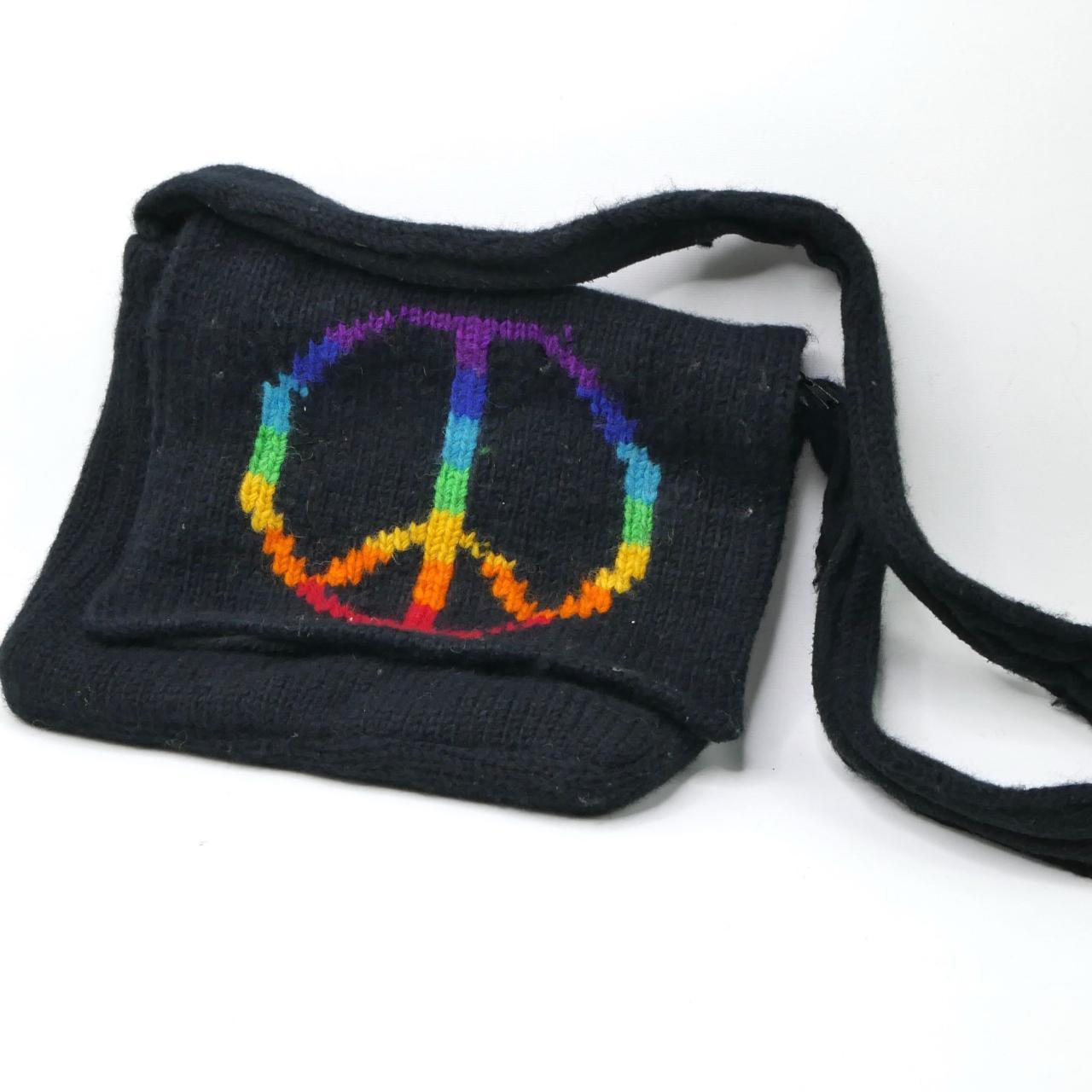 Rainbow Peace Sign Hand Knit Wool Crossbody... - Depop