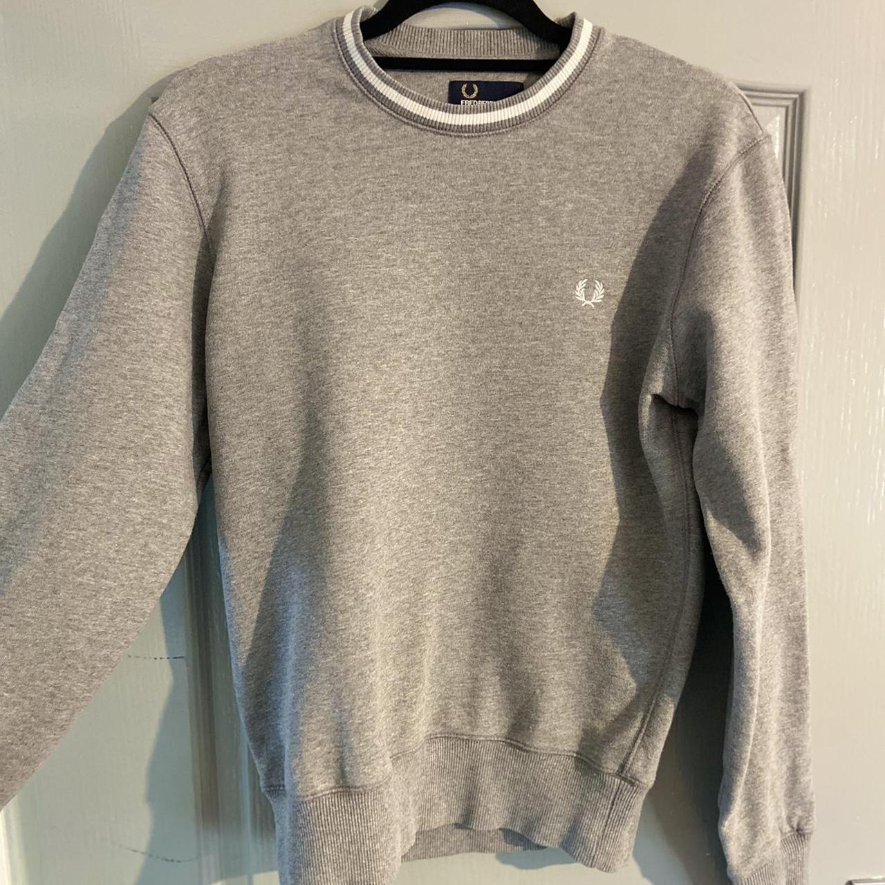 Fred Perry Grey & White Sweatshirt Great condition... - Depop
