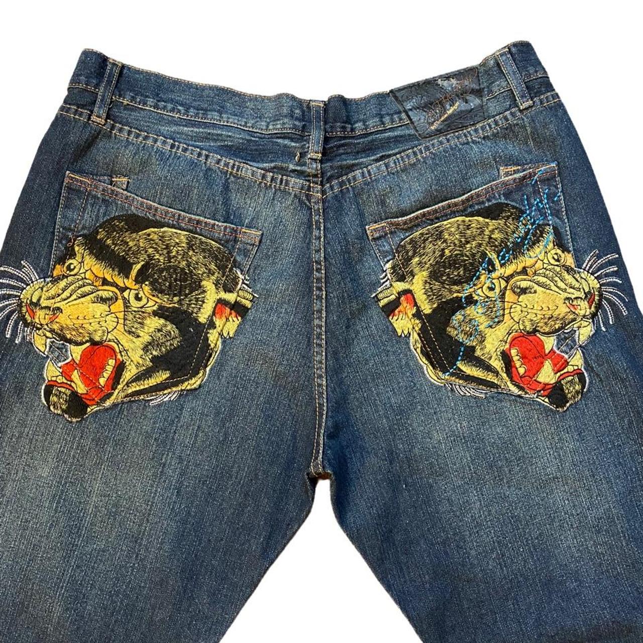 Distressed ed hardy denim. Size 40 waist. Jaguar... | Depop