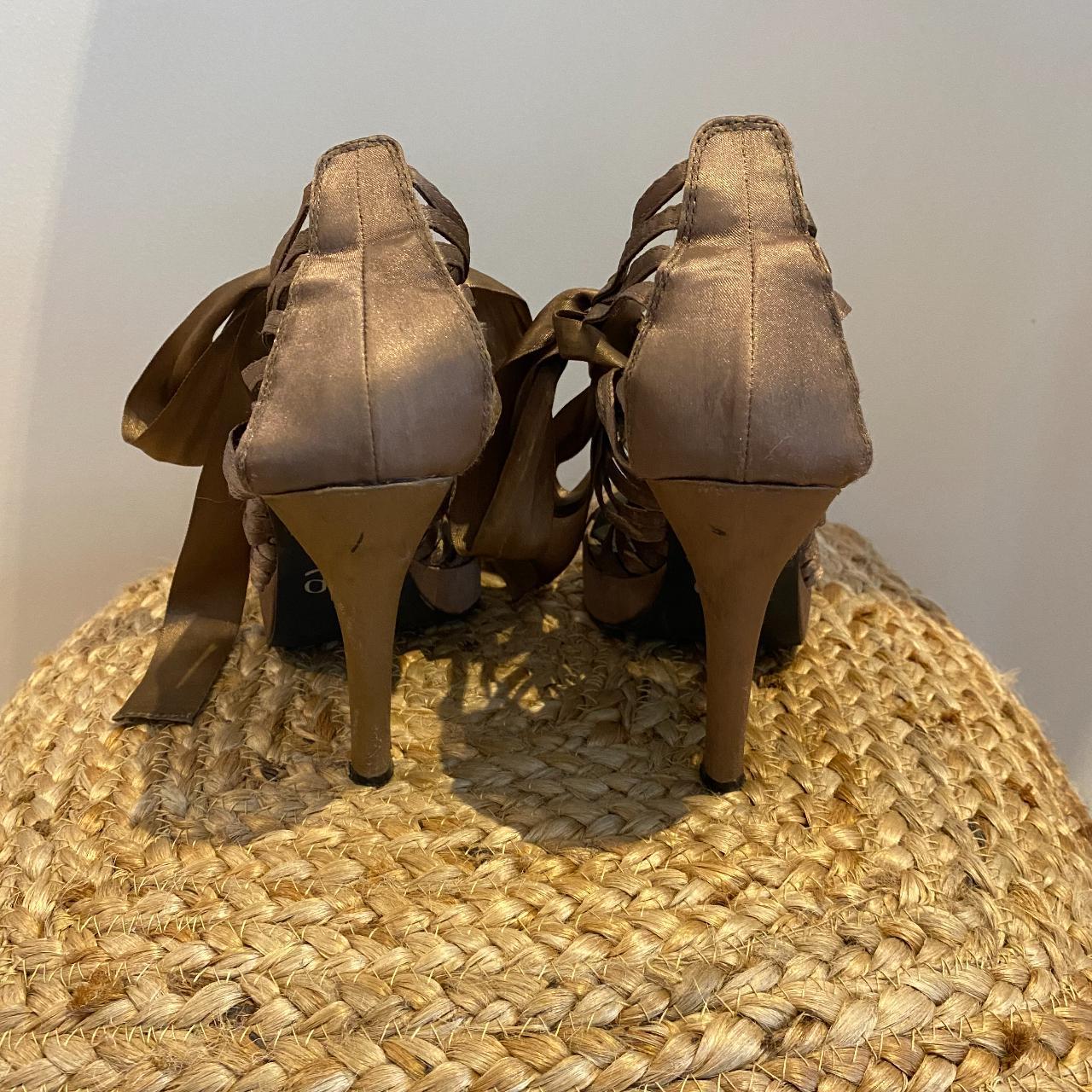 Gold Strappy Heels Can Laced Up Leg Or Tie At Depop