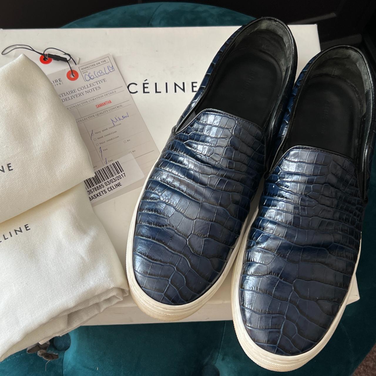 Authentic Céline slip ons in dark blue/midnight mock... - Depop