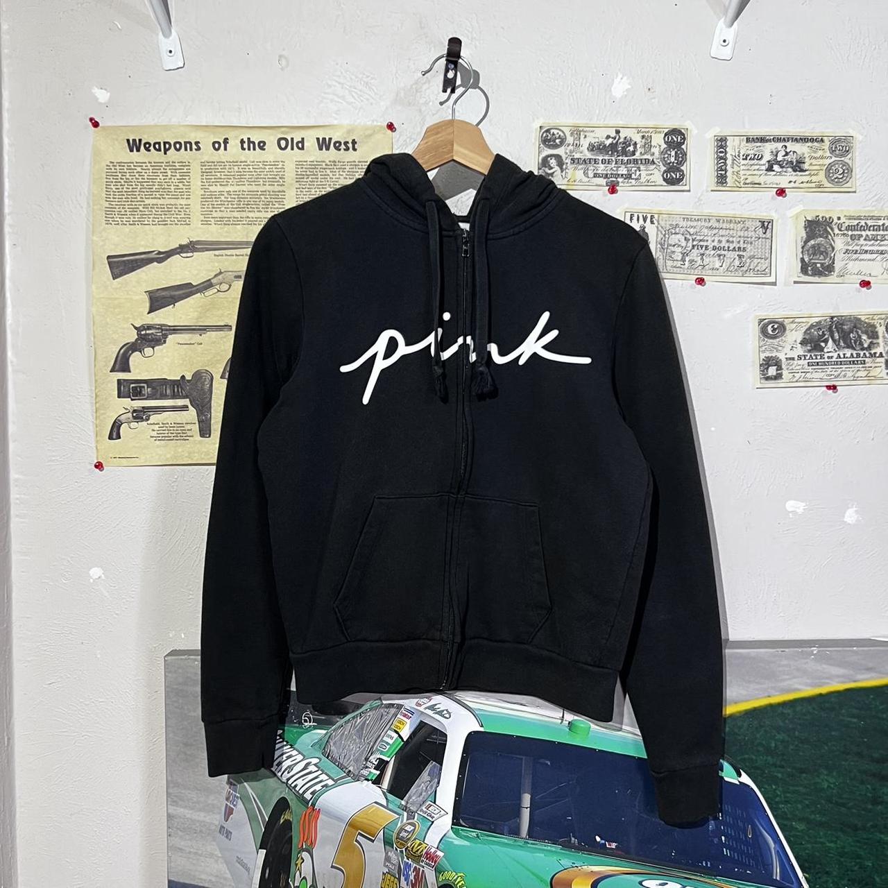 Victoria Secret Pink Cursive Black Zip Up... - Depop