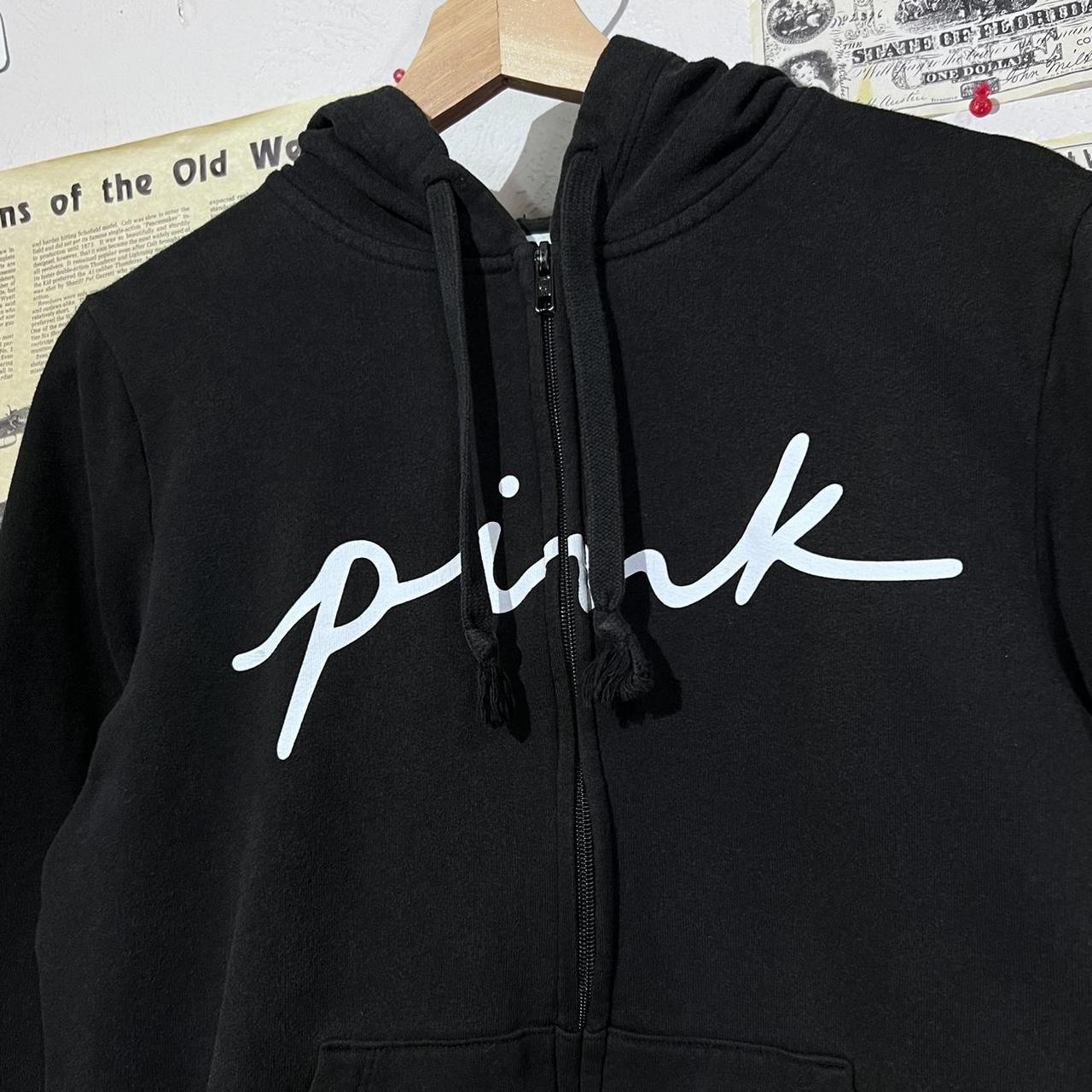 Victoria Secret Pink Cursive Black Zip Up... - Depop