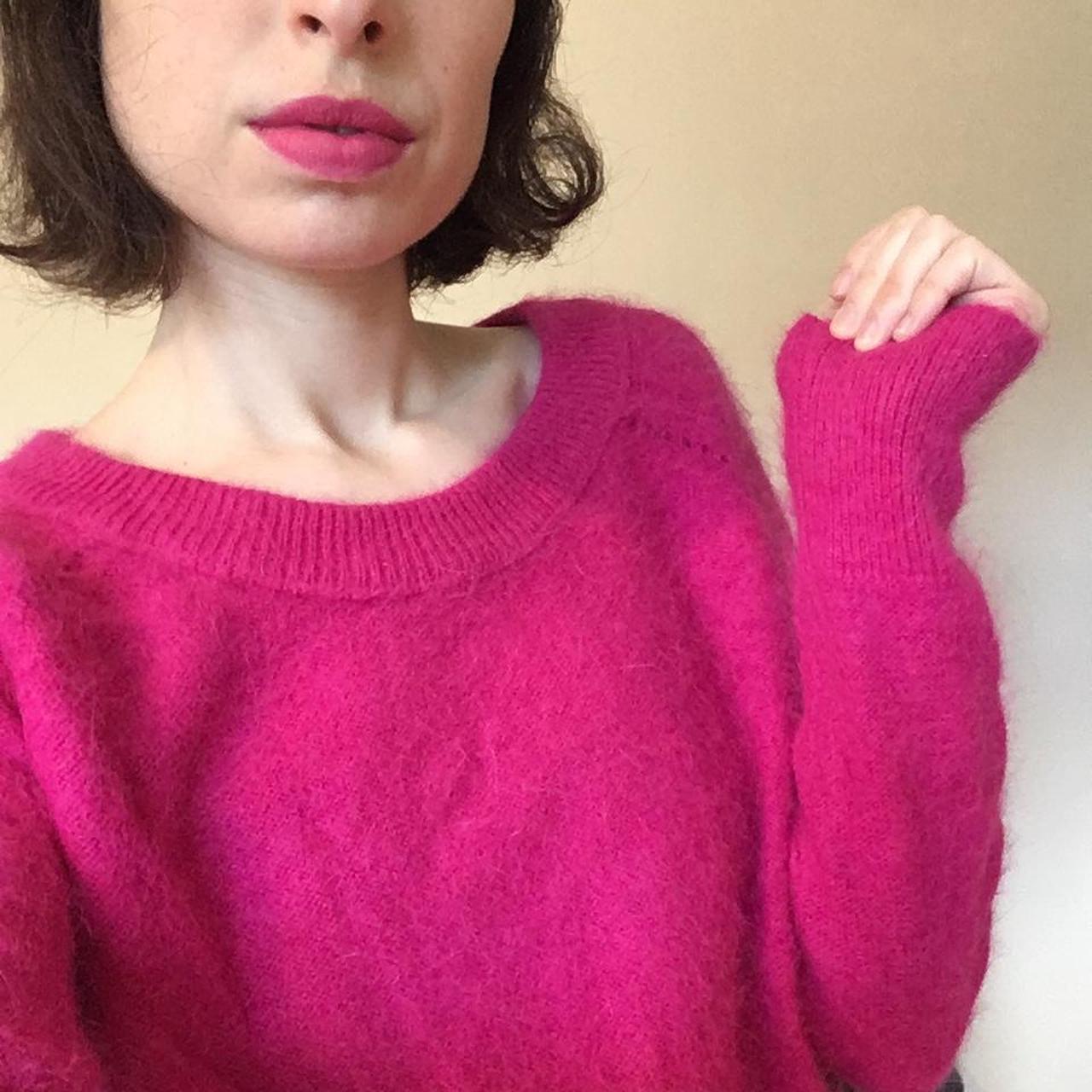 Sandro bright fuchsia pink angora jumper. Very cosy... - Depop