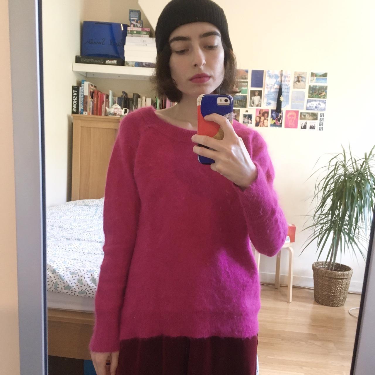 Sandro bright fuchsia pink angora jumper. Very cosy... - Depop