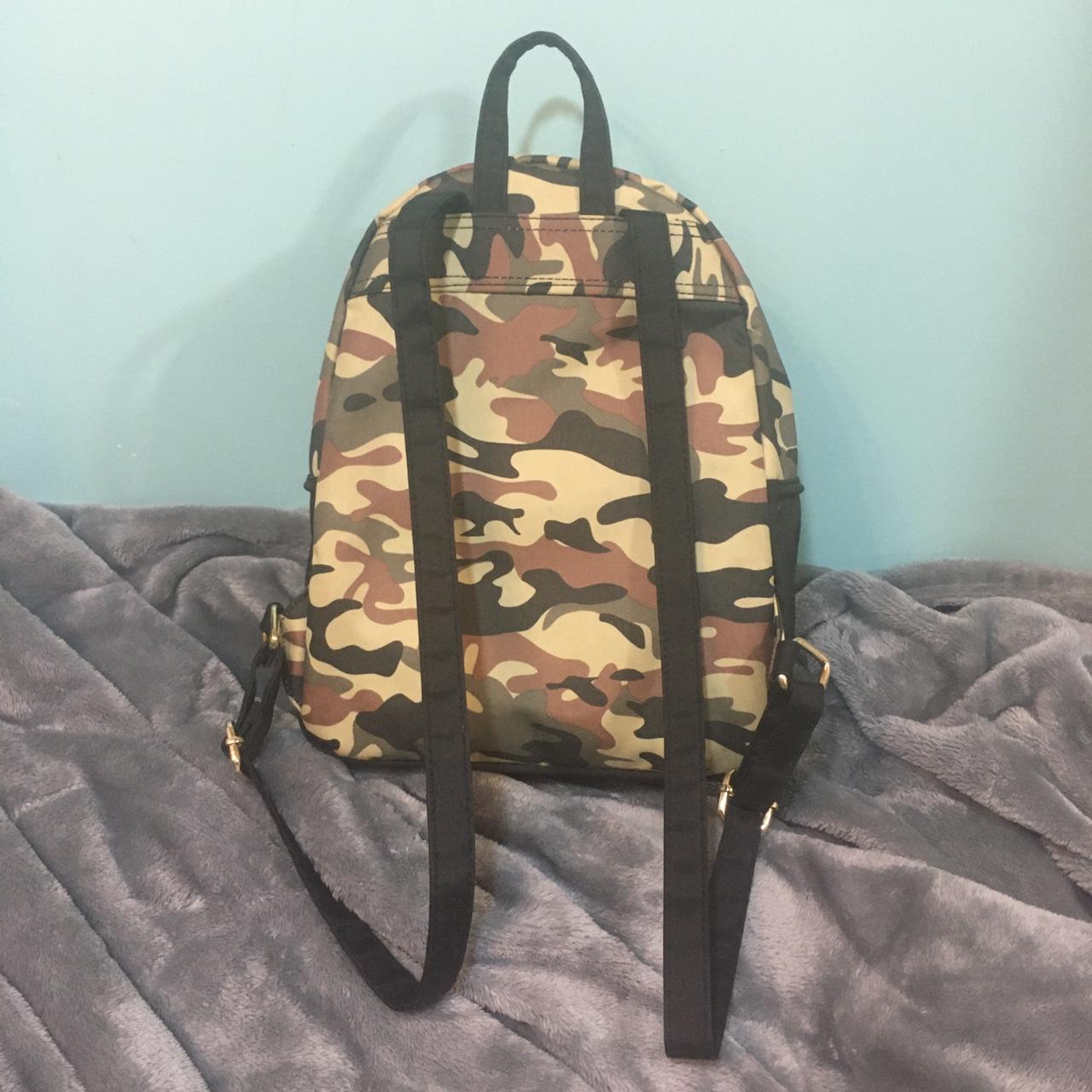 Camo & Black Backpack with Gold Hardware and... - Depop