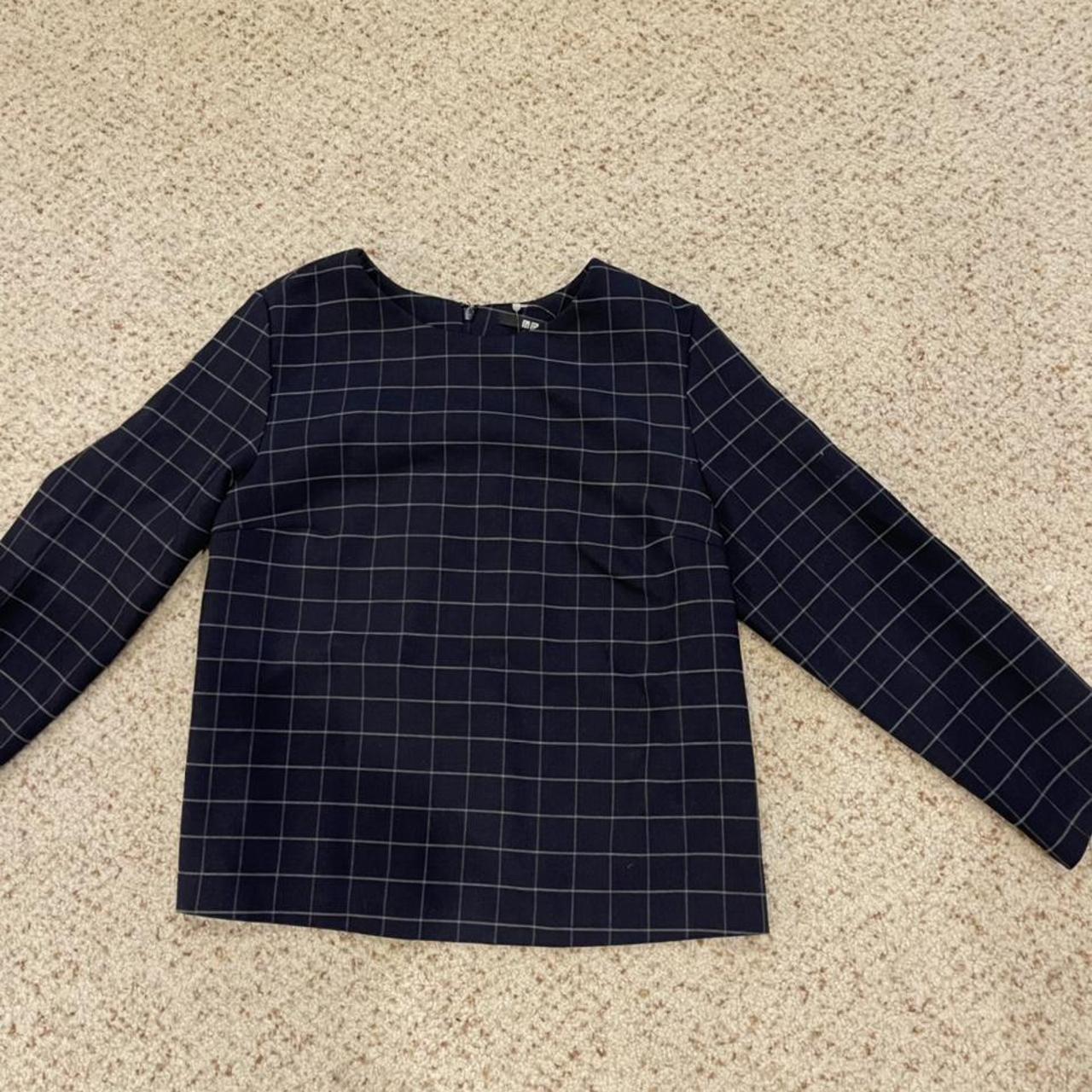 Navy Blue Box Long Sleeve with White Stripe Patterns... - Depop