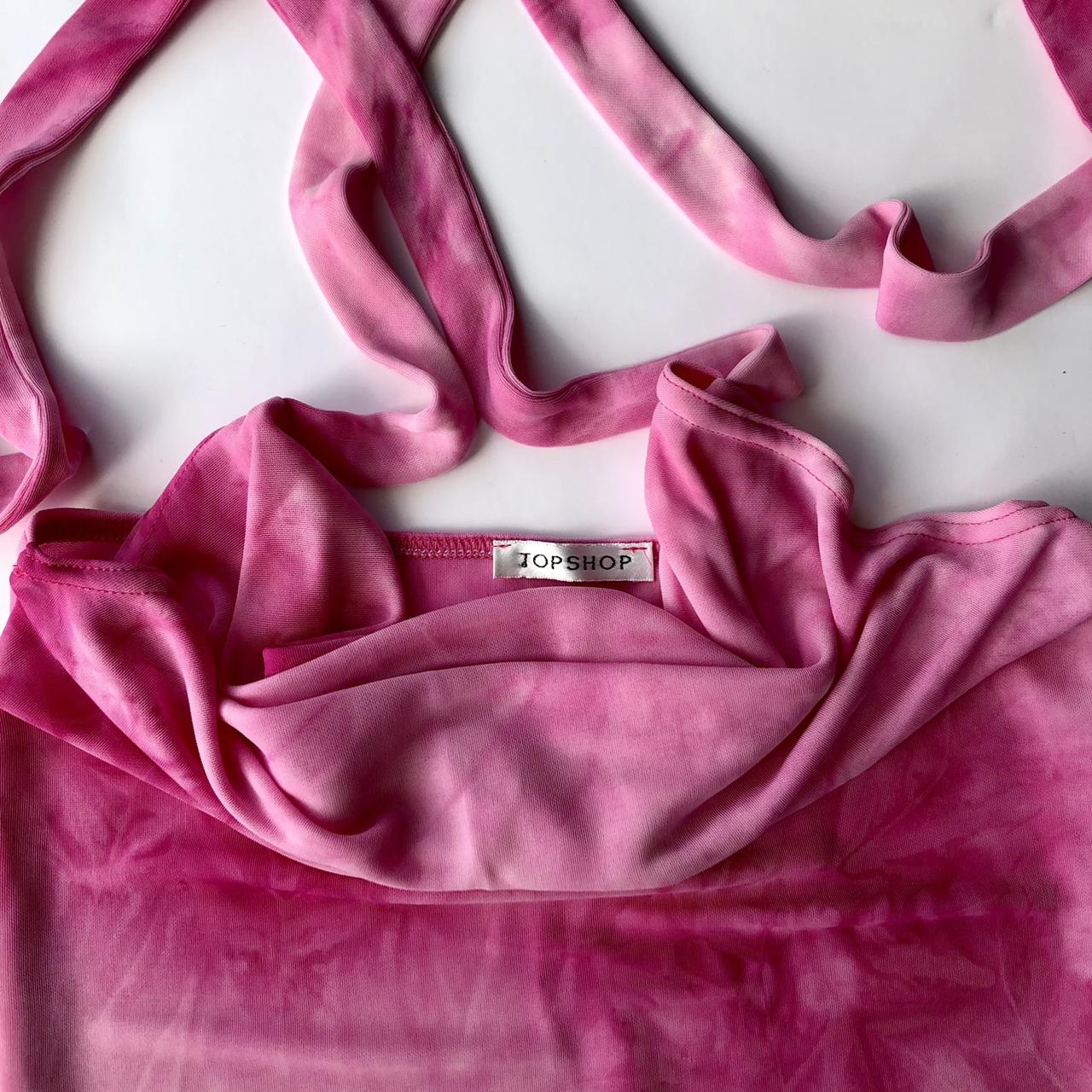 Vintage pink halter neck top from 90s Topshop. Mesh... - Depop