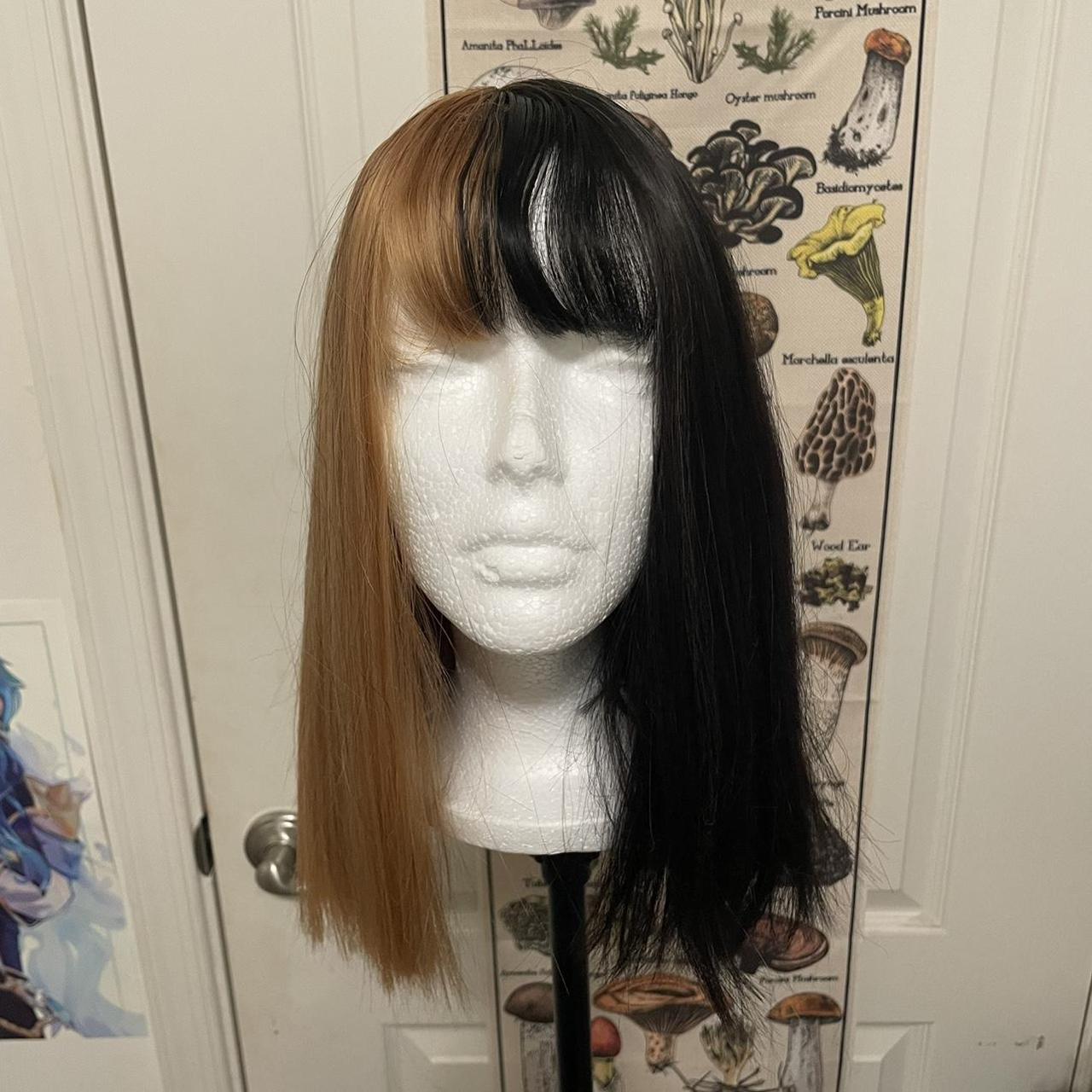 Short split dye Black and Blonde synthetic wig Very... - Depop