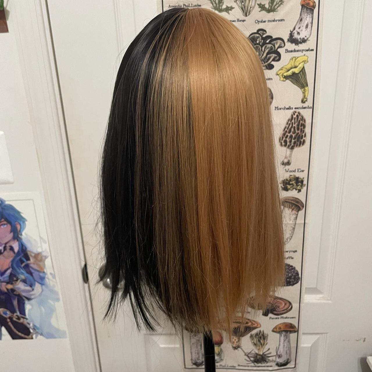 Short split dye Black and Blonde synthetic wig Very... - Depop
