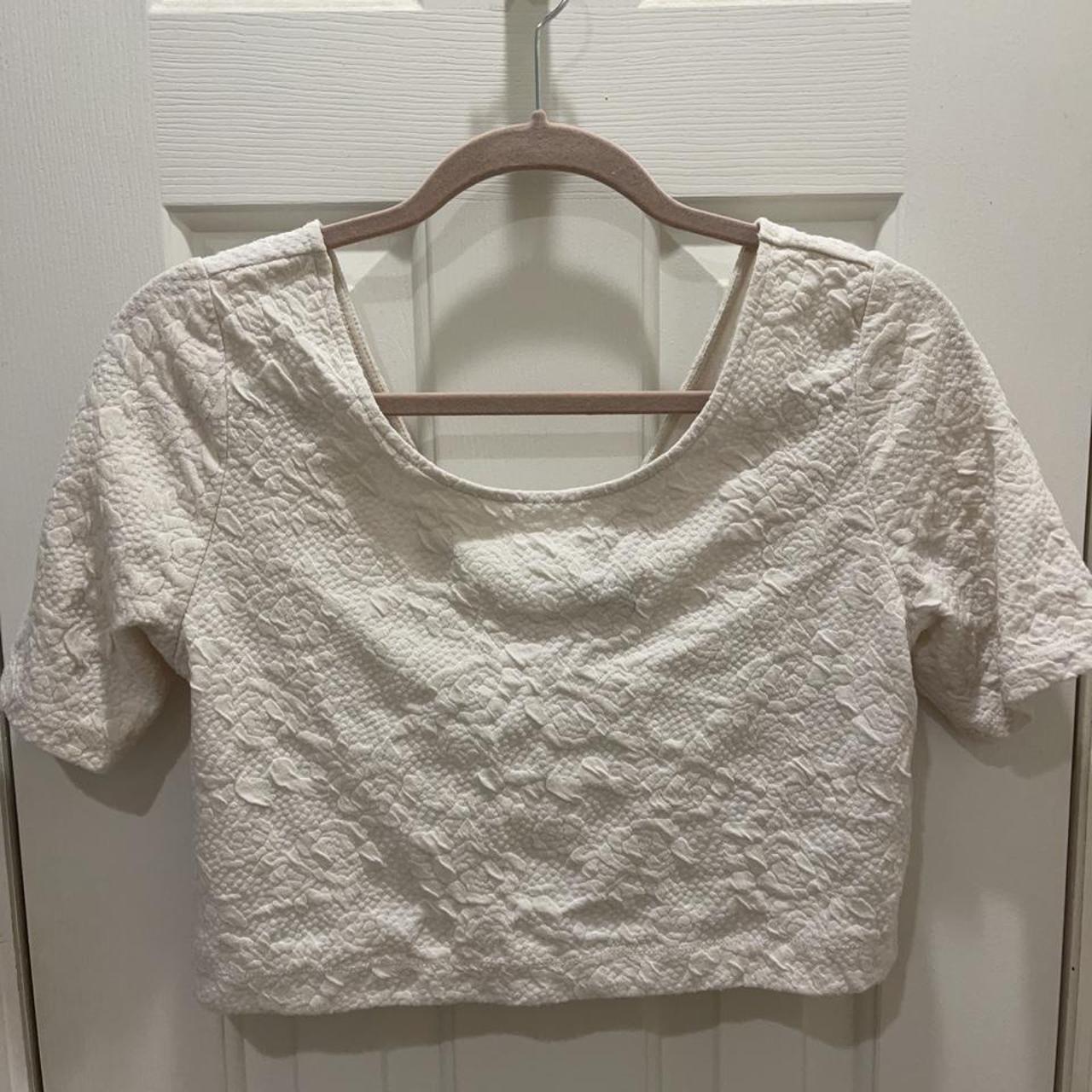 White Rose Embossed Crop Top 🤍 Size L Worn a few... - Depop
