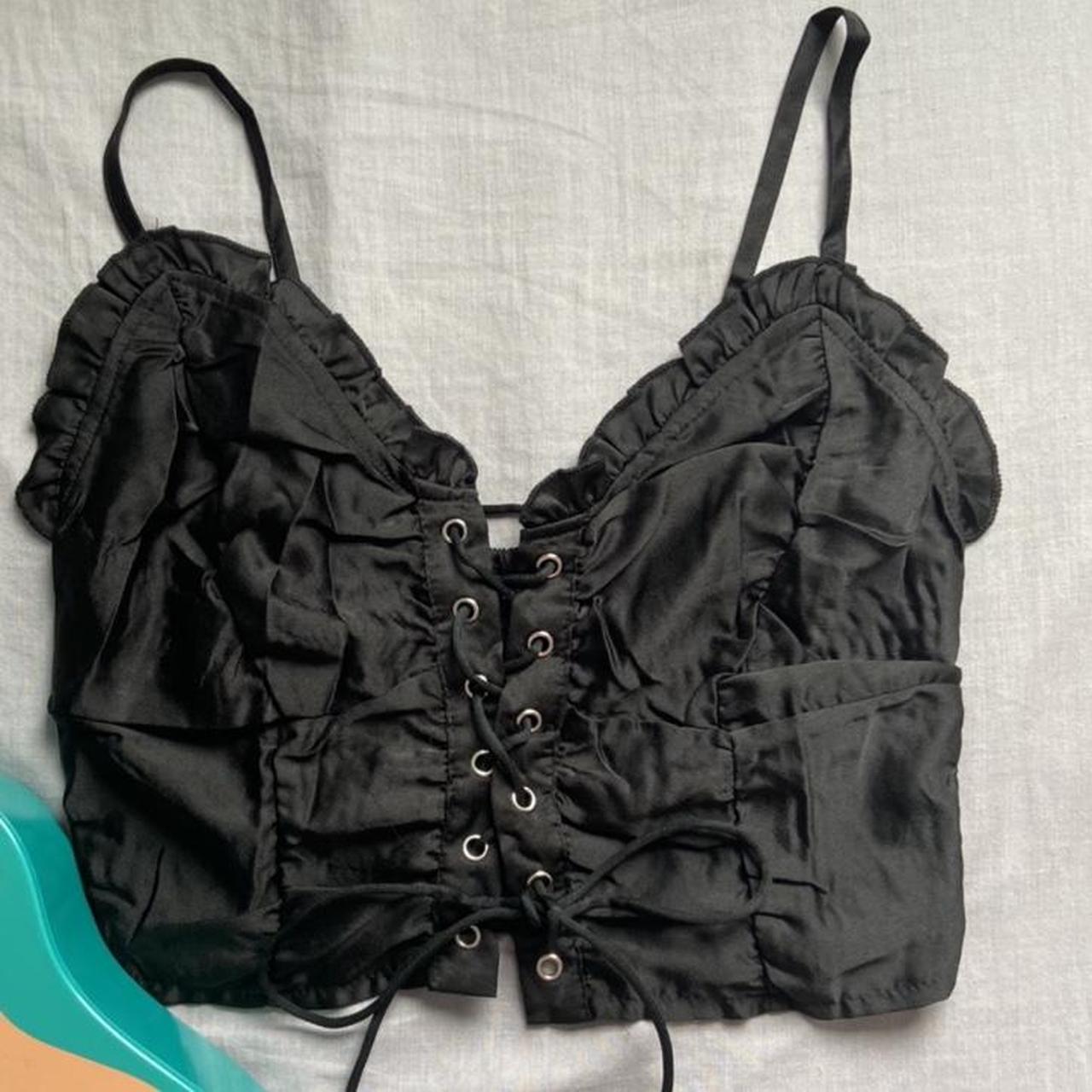 Black lace up cropped top // SHEIN // size S Sexy... - Depop