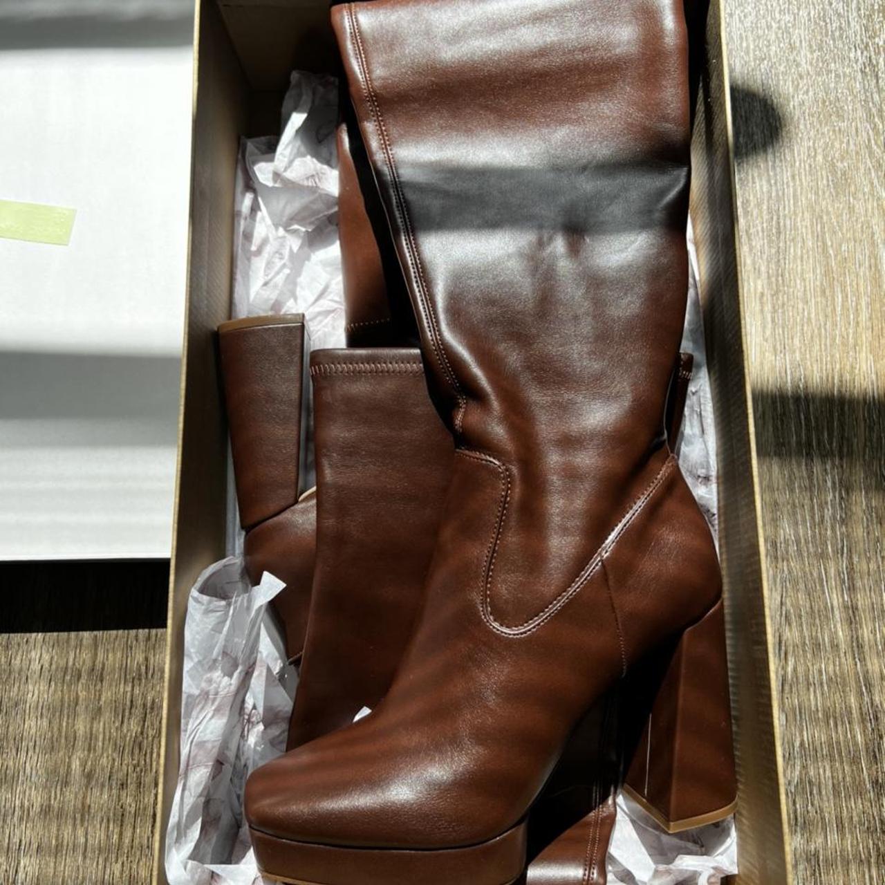 Jessica Simpson Over the Knee Platform Leather boots... - Depop