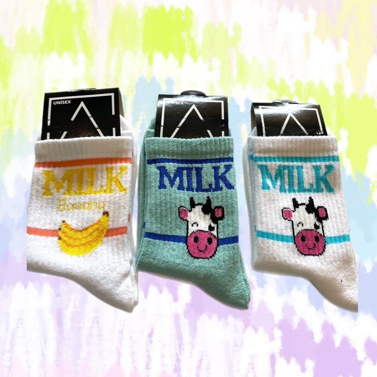 Cute Milk Socks 🌻🐄 3 pairs of socks set🍧 EU size... - Depop