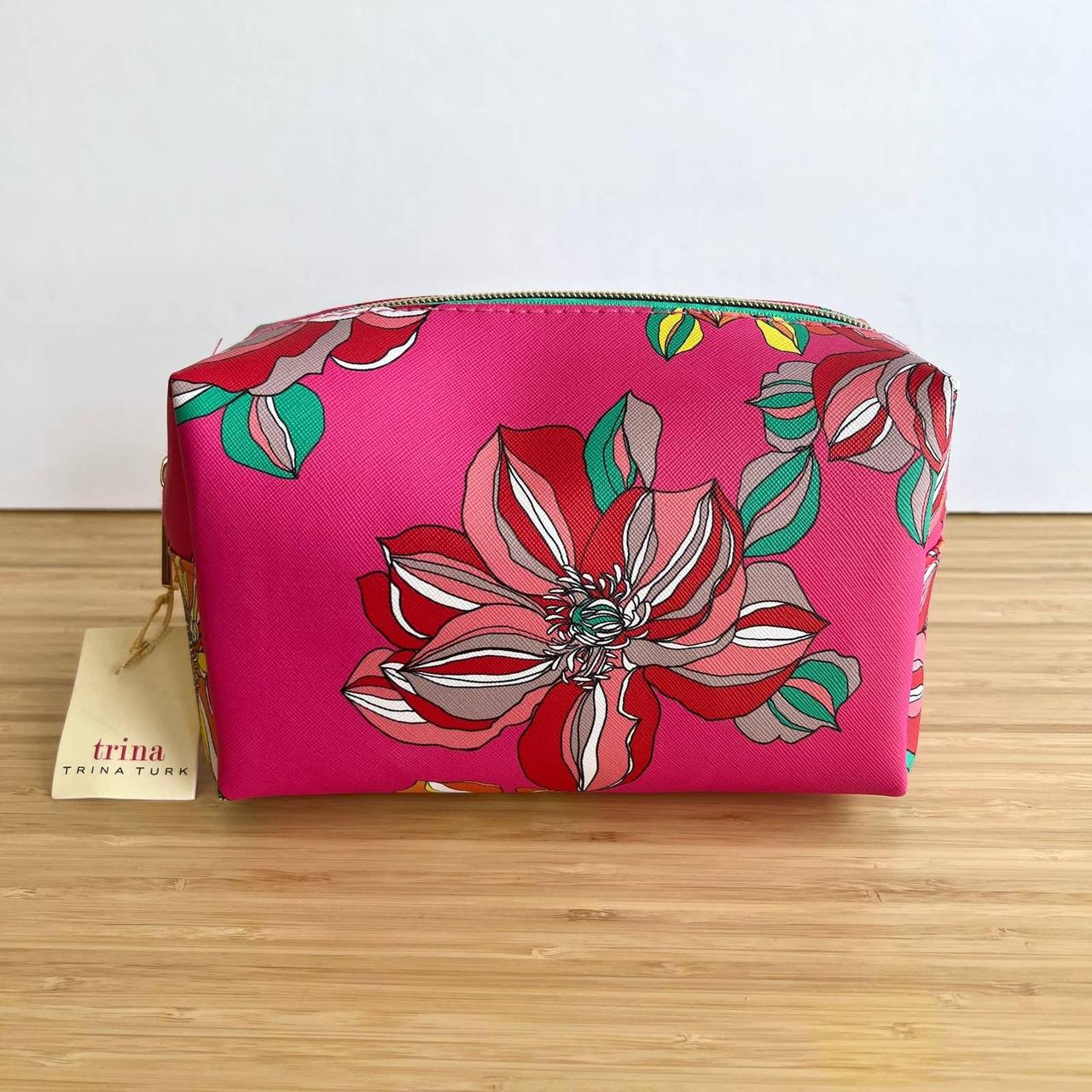 Trina Turk Cosmetic Makeup Bag Pink Floral - NWT... - Depop