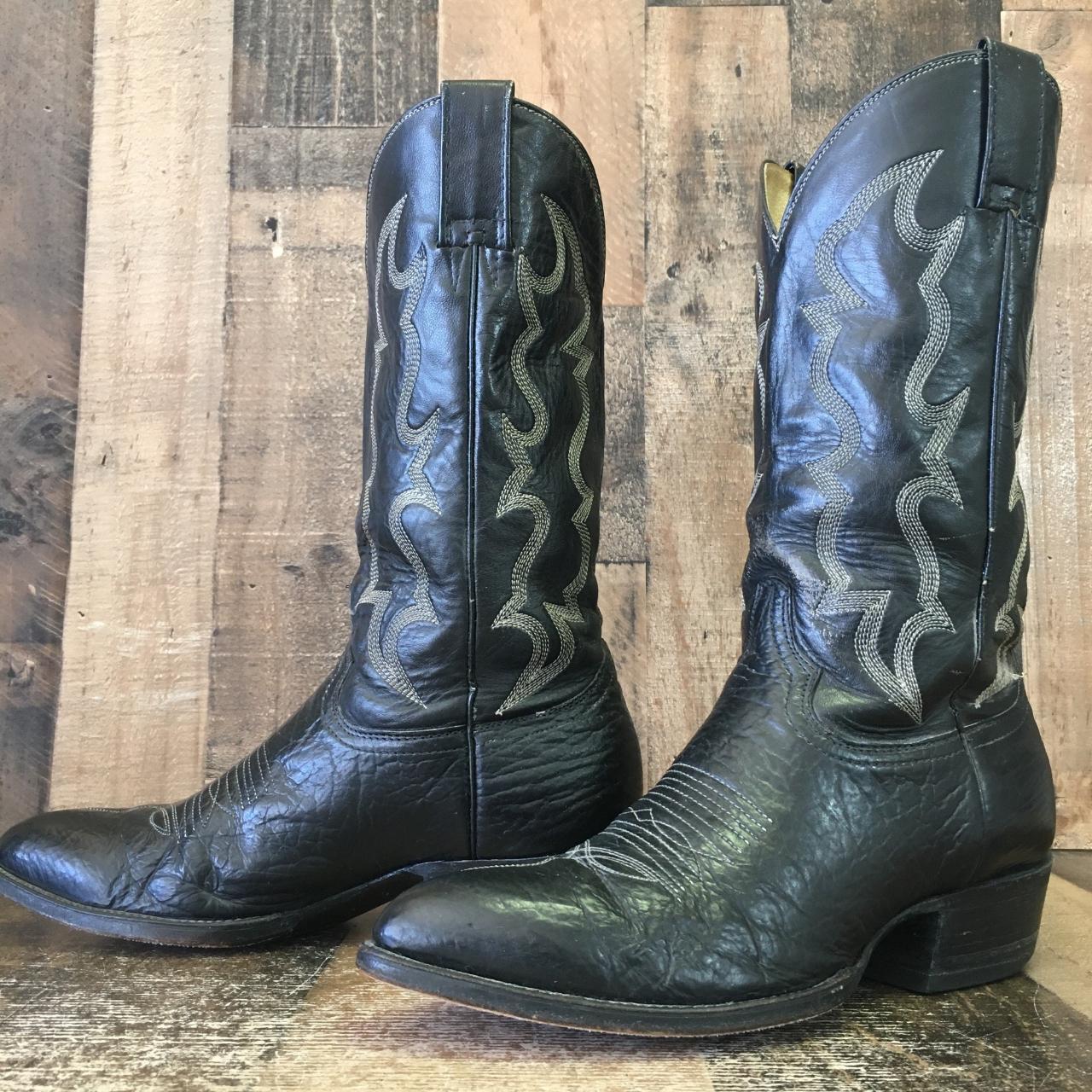 Cowtown Vtg Classic Black Cowboy Boots Mens 9 D In... - Depop