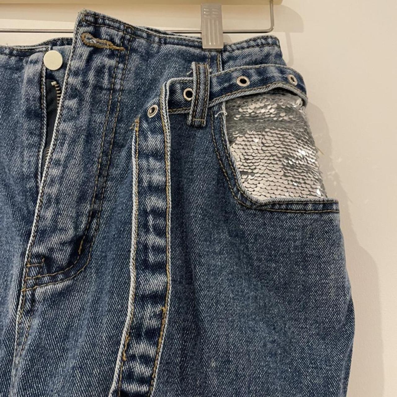 Shiny Glitter jeans with denim belt — size M Never... - Depop