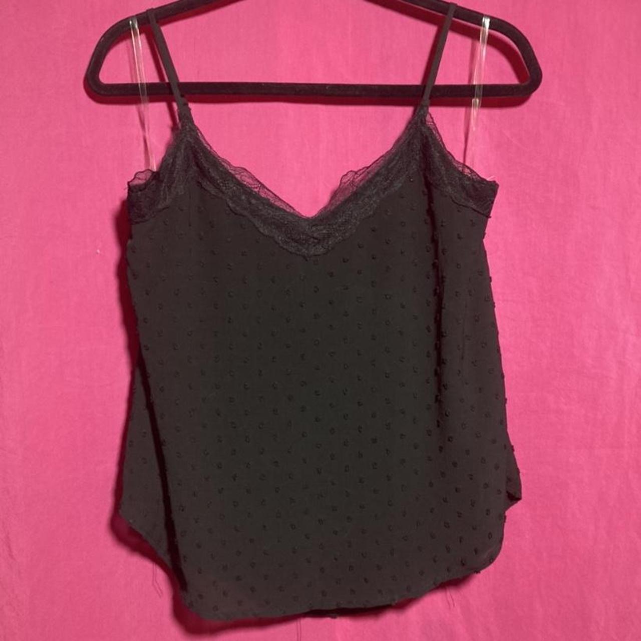 Black loose tank top with lace lining and polka... - Depop